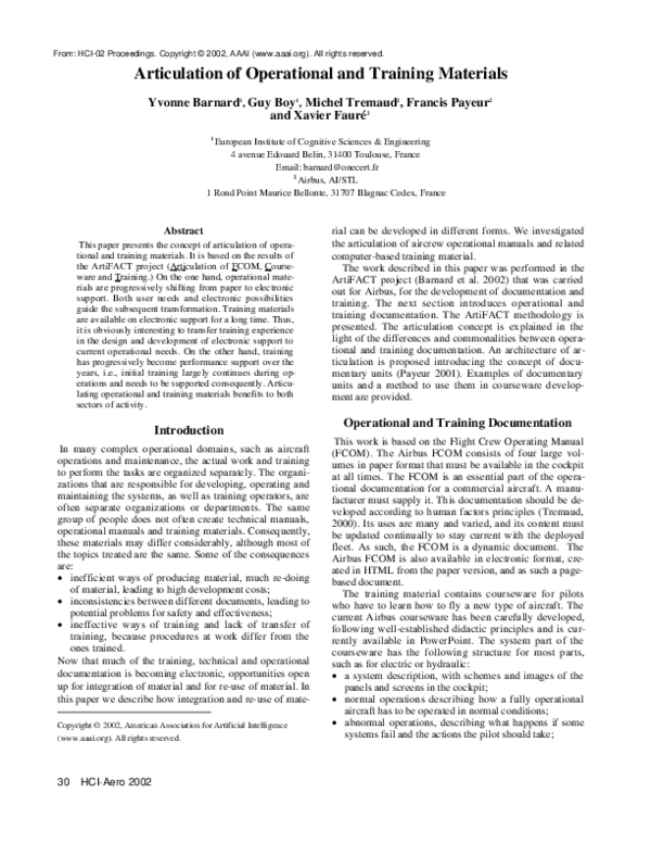 (PDF) Articulation of Operational and Training Materials