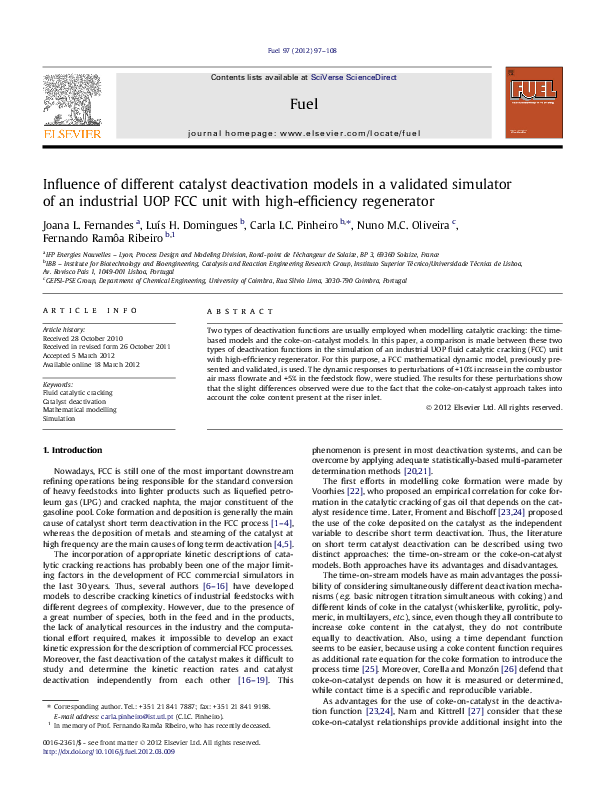 (PDF) Influence of different catalyst deactivation models in a validated simulator of an ...