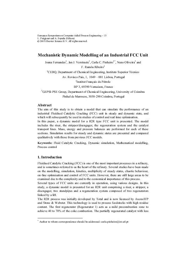 (PDF) Mechanistic dynamic modelling of an industrial FCC Unit | joana dark pessoa fernandes ...