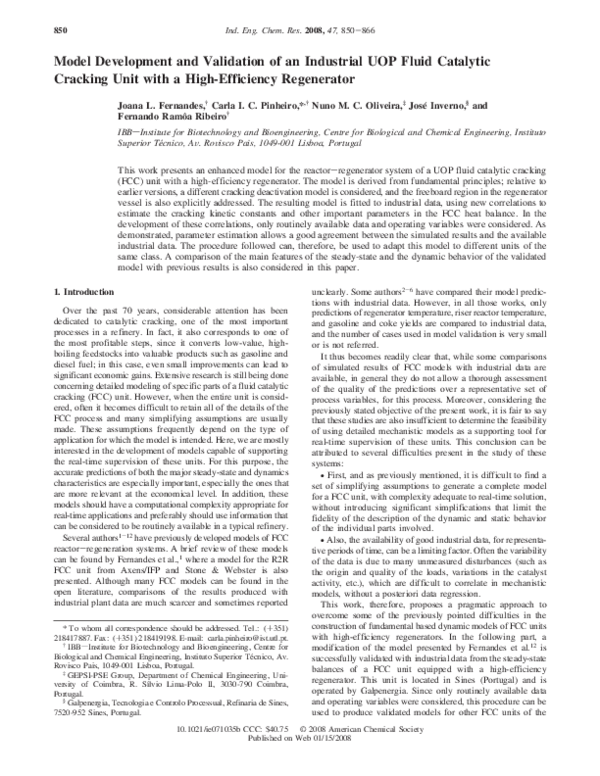 (PDF) Model Development and Validation of an Industrial UOP Fluid ...