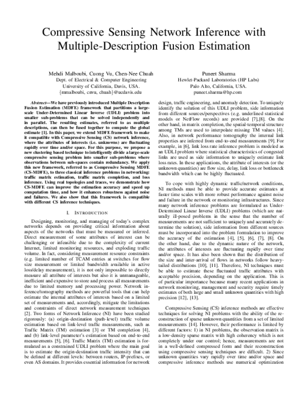 Pdf Compressive Sensing Network Inference With Multiple Description Fusion Estimation