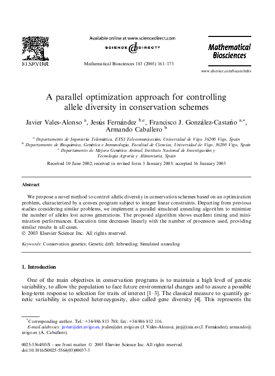 (PDF) A parallel optimization approach for controlling allele diversity in conservation schemes