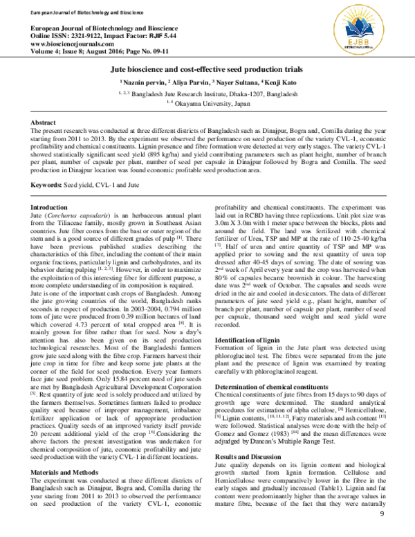 (PDF) Jute bioscience and cost-effective seed production trials | nayer ...
