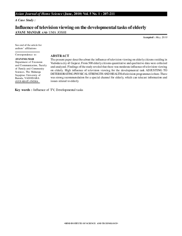 (PDF) Influence of television viewing on the developmental tasks of elderly