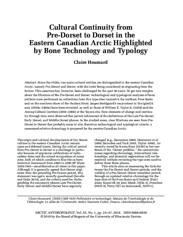 (PDF) Cultural Continuity from Pre-Dorset to Dorset in the Eastern ...