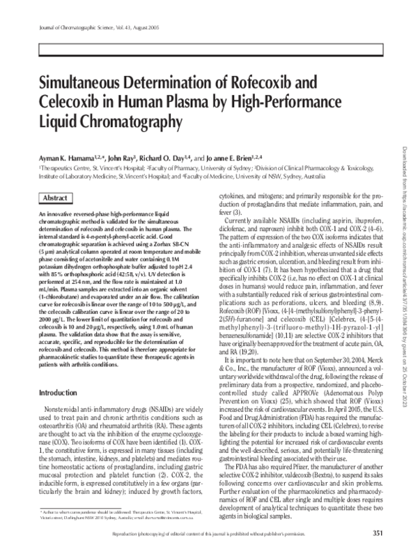 (PDF) Simultaneous Determination of Rofecoxib and Celecoxib in Human Plasma by High-Performance ...