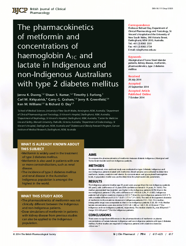 (PDF) The pharmacokinetics of metformin and concentrations of HbA1C and ...
