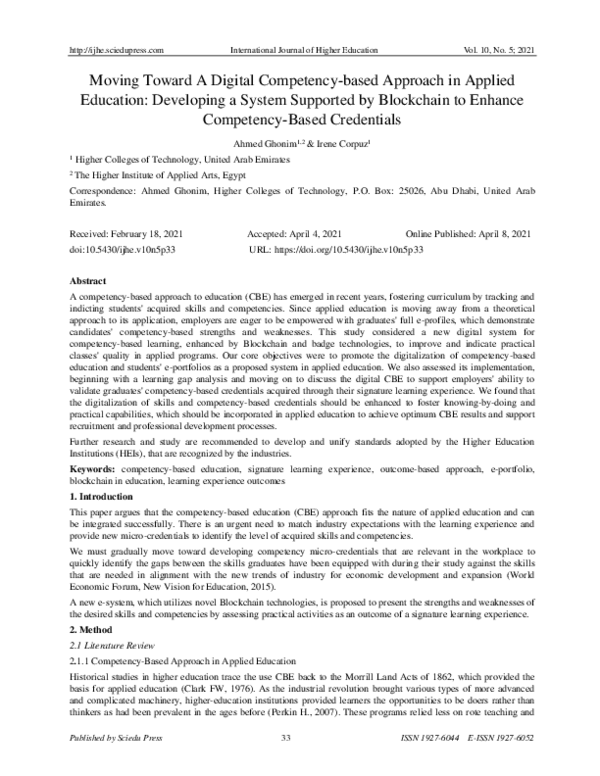 (PDF) Moving Toward A Digital Competency-based Approach in Applied Education: Developing a ...