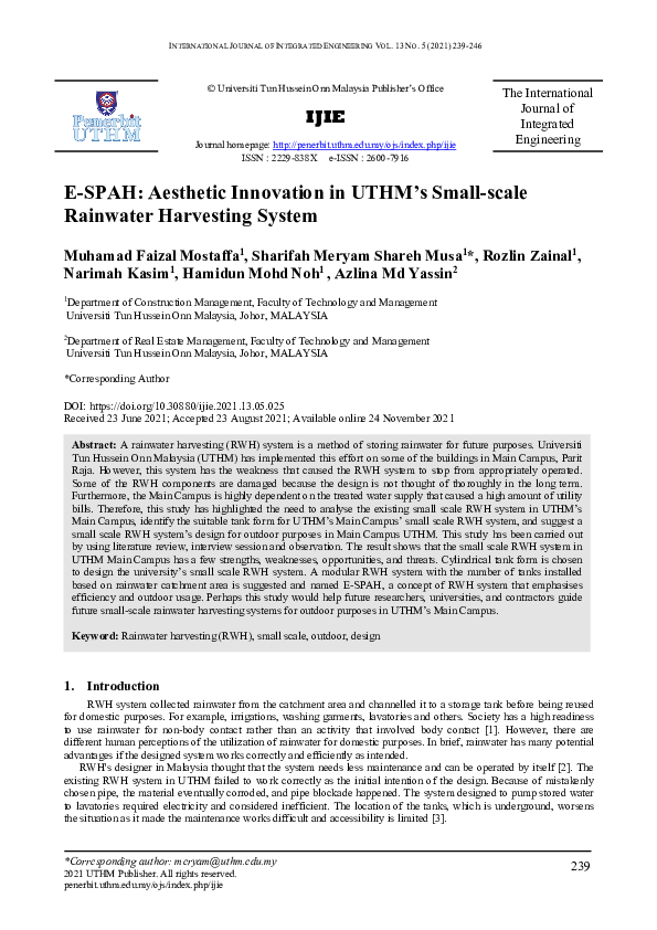 (PDF) E-SPAH: Aesthetic Innovation in UTHM’s Small-scale Rainwater ...