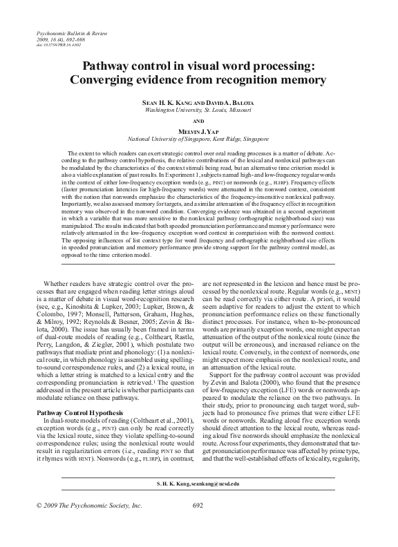 Pdf Pathway Control In Visual Word Processing Converging Evidence