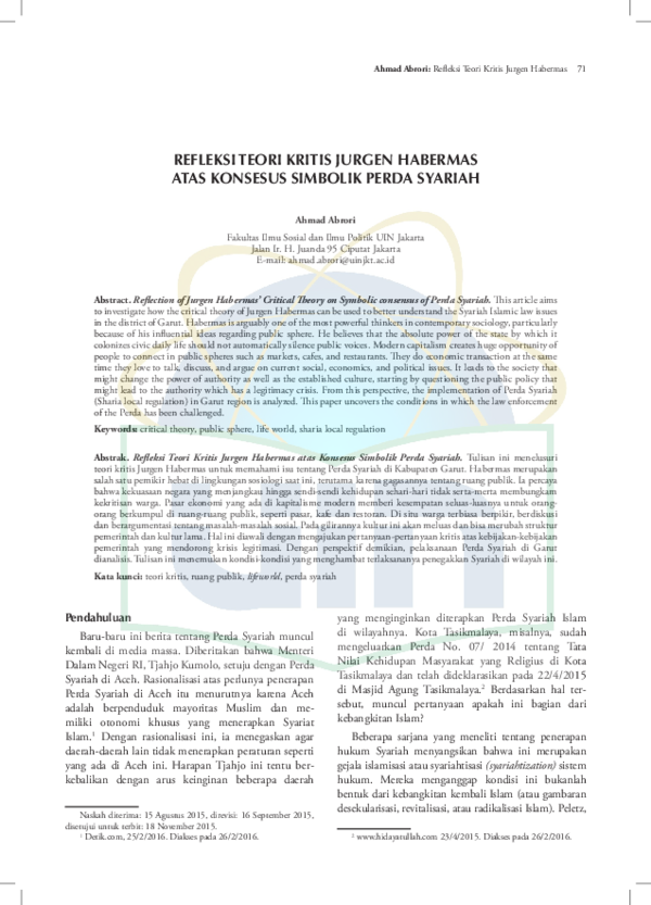(PDF) Refleksi Teori Kritis Jurgen Habermas Atas Konsesus Simbolik ...