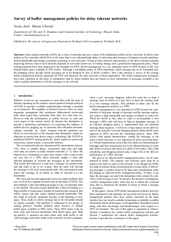 (PDF) Survey of buffer management policies for delay tolerant networks