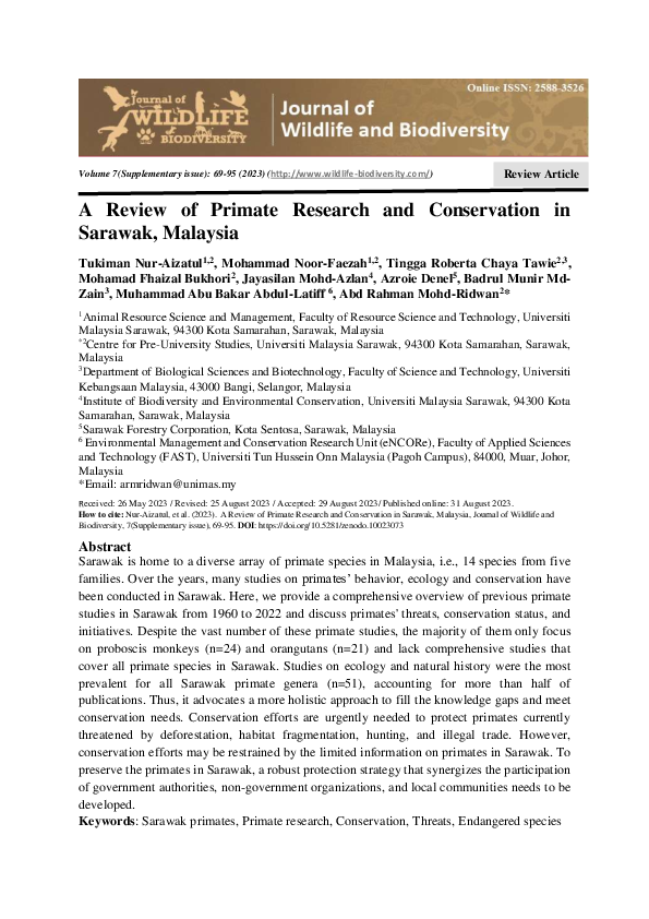(PDF) A Review of Primate Research and Conservation in Sarawak, Malaysia