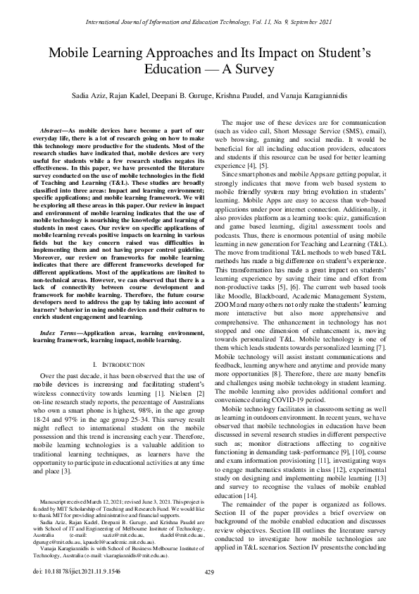 (PDF) Mobile Learning Approaches and Its Impact on Student‘s Education ...