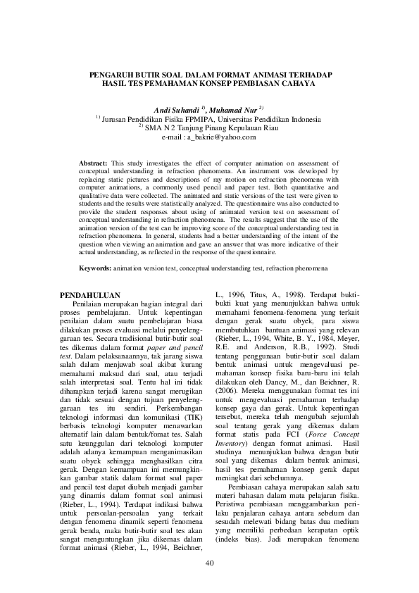 (PDF) Pengaruh Butir Soal Dalam Format Animasi Terhadap Hasil Tes ...