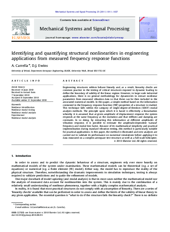 (PDF) Identifying and quantifying structural nonlinearities in engineering applications from ...