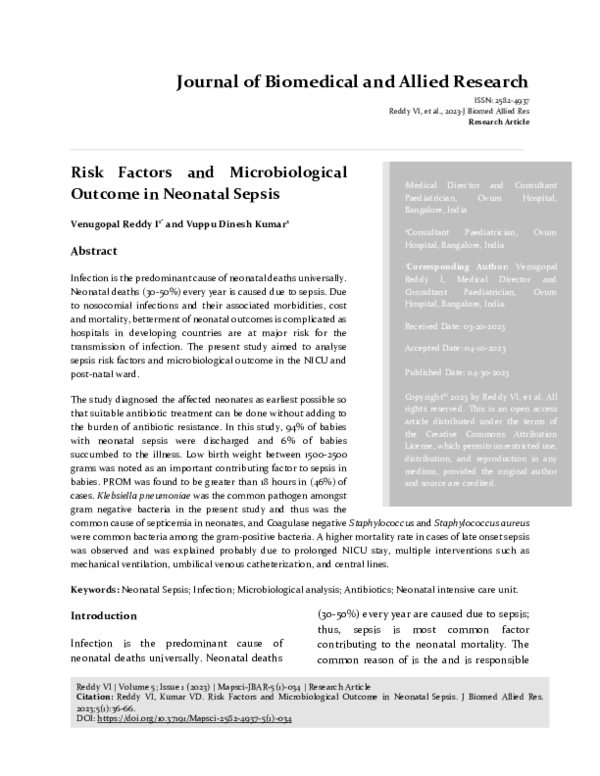 (PDF) Risk Factors and Microbiological Outcome in Neonatal Sepsis