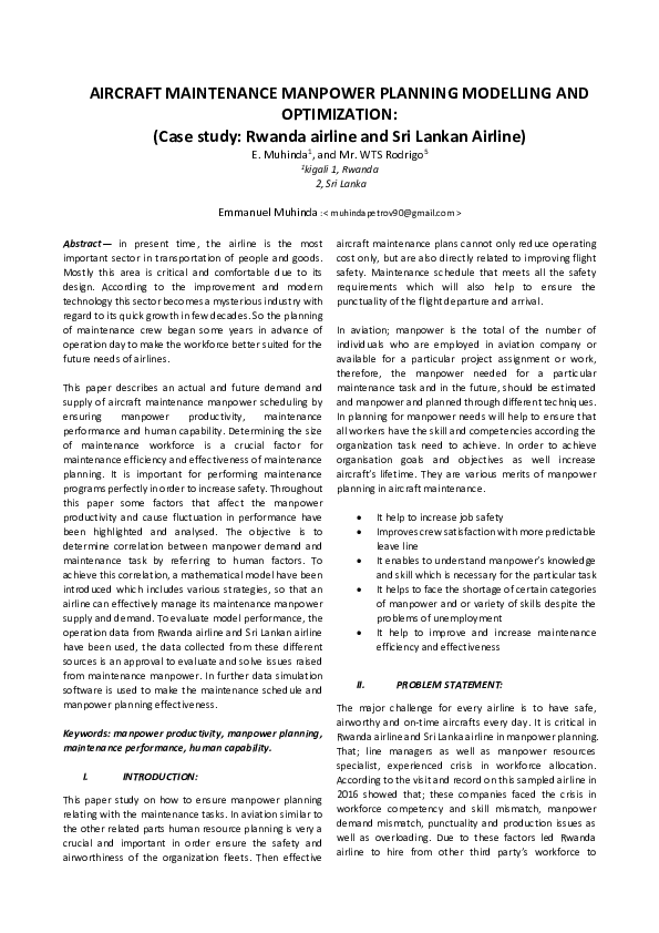 (PDF) AIRCRAFT MAINTENANCE MANPOWER PLANNING MODELLING AND OPTIMIZATION ...