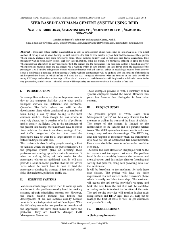 (PDF) Web Based Taxi Management System Using Rfid