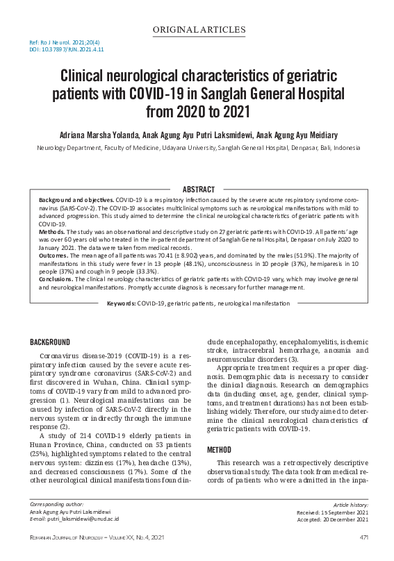 (PDF) Clinical neurological characteristics of geriatric patients with ...