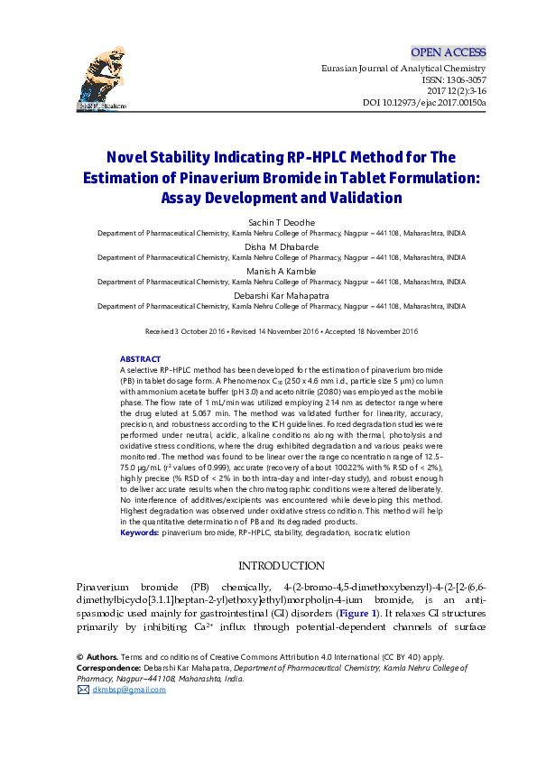 (PDF) Novel Stability Indicating RP-HPLC Method for The Estimation of Pinaverium Bromide in ...