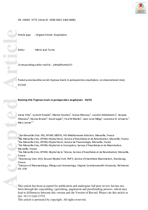 (PDF) Paired acute‐baseline serum tryptase levels in perioperative ...
