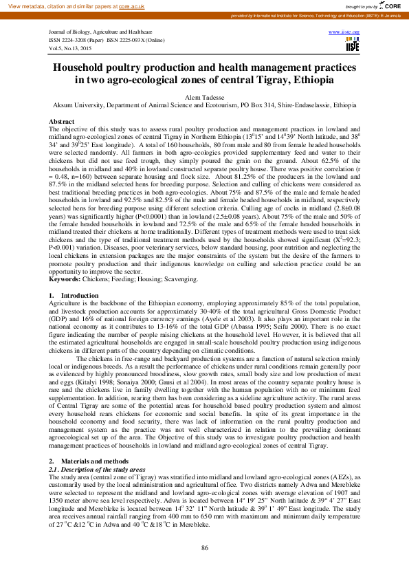 (PDF) Household poultry production and health management practices in ...