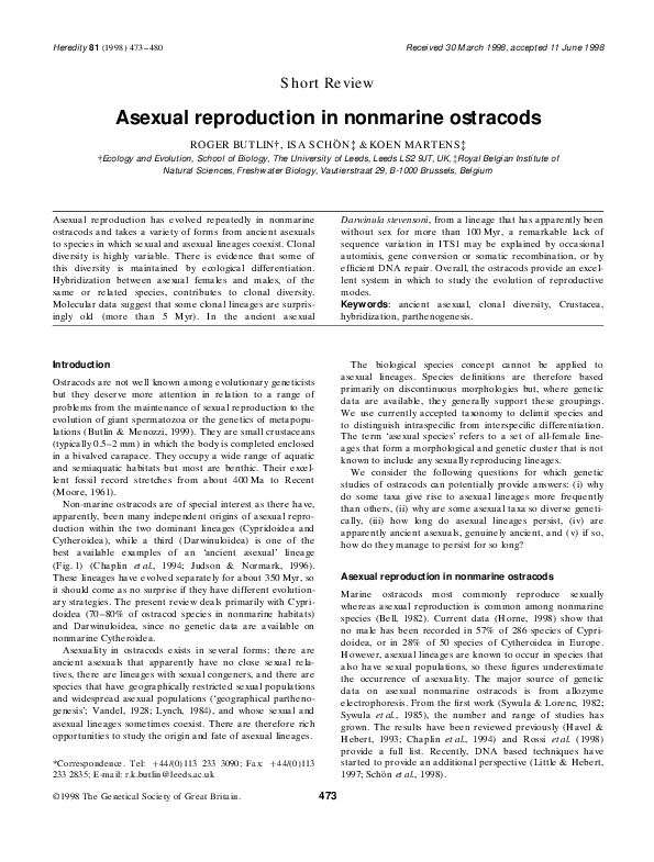 (PDF) Asexual reproduction in nonmarine ostracods
