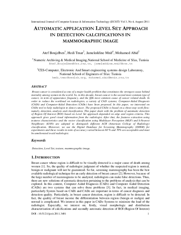 (PDF) Automatic Application Level Set Approach In Detection Calcifications In Mammographic Image