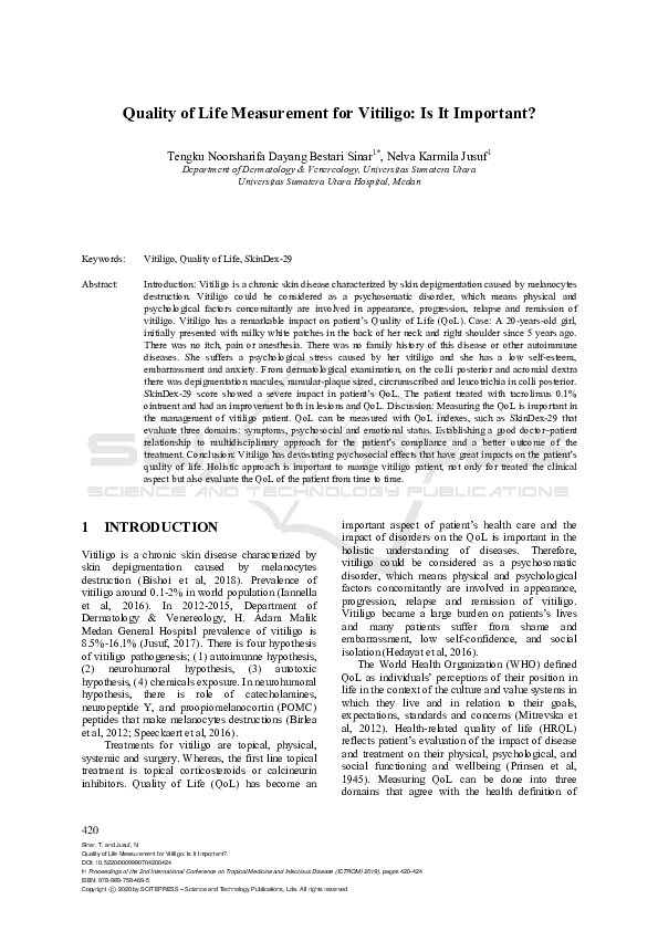 (PDF) Quality of Life Measurement for Vitiligo: Is It Important?