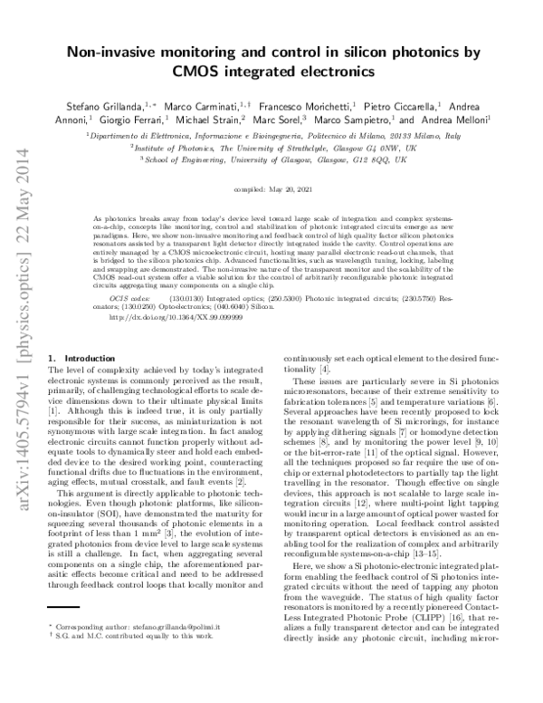 (PDF) Non-invasive monitoring and control in silicon photonics by CMOS integrated electronics ...