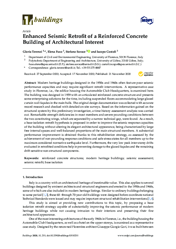 Pdf Enhanced Seismic Retrofit Of A Reinforced Concrete Building Of Architectural Interest