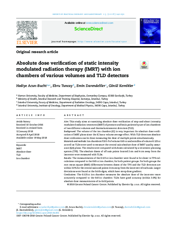(PDF) Absolute dose verification of static intensity modulated ...