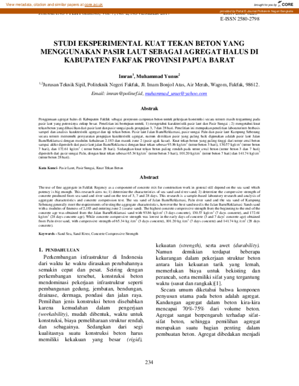 (PDF) Studi Eksperimental Kuat Tekan Beton Yang Menggunakan Pasir Laut Sebagai Agregat Halus DI ...