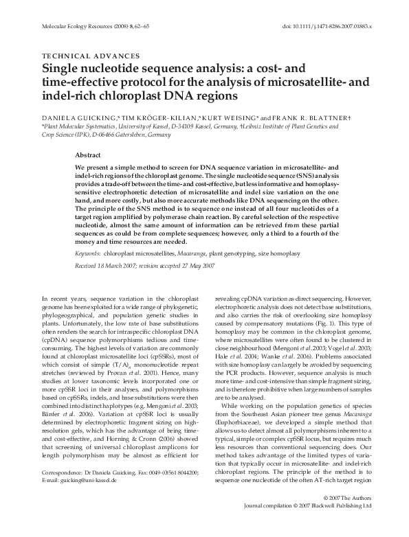 (PDF) Single nucleotide sequence analysis: a cost- and time-effective protocol for the analysis ...