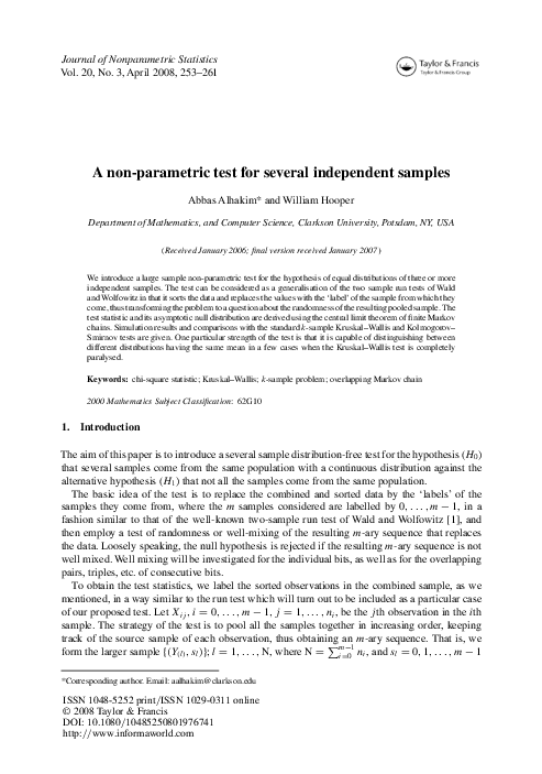 (PDF) A non-parametric test for several independent samples