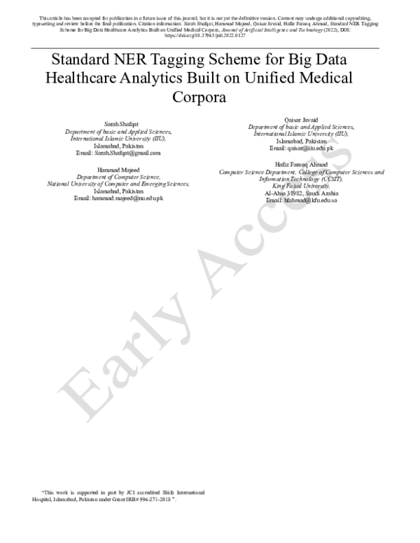 (PDF) Standard NER Tagging Scheme for Big Data Healthcare Analytics ...
