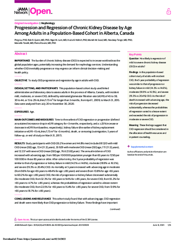 (PDF) Progression and Regression of Chronic Kidney Disease by Age Among ...