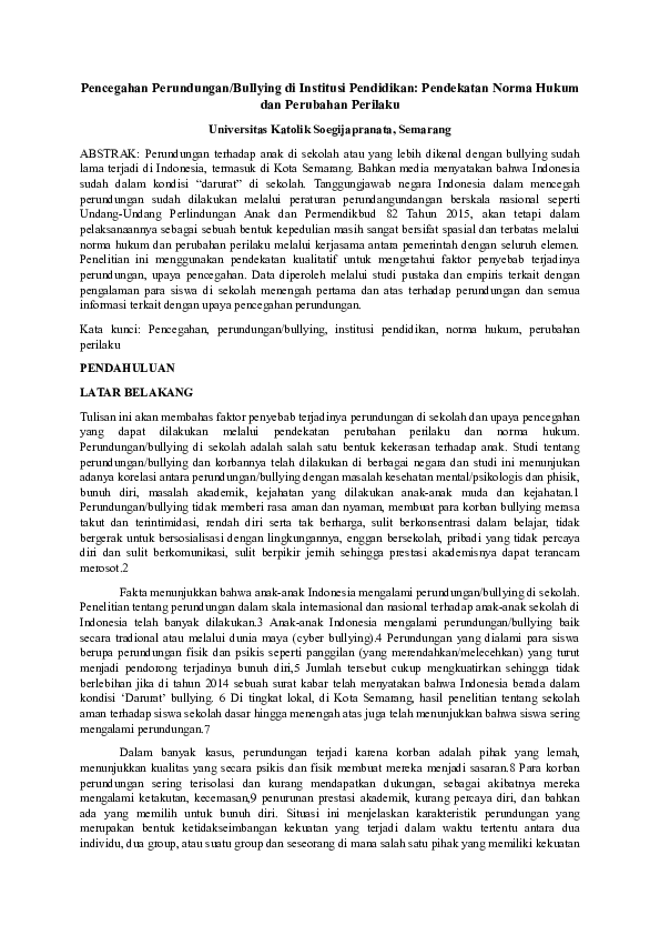(DOC) Pencegahan Perundungan/Bullying di Institusi Pendidikan: Pendekatan Norma Hukum dan ...