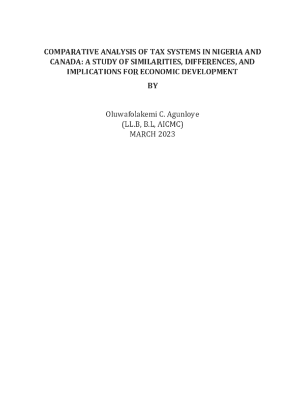 (PDF) COMPARATIVE ANALYSIS OF TAX SYSTEM IN NIGERIA AND CANADA: A STUDY OF SIMILARITIES ...