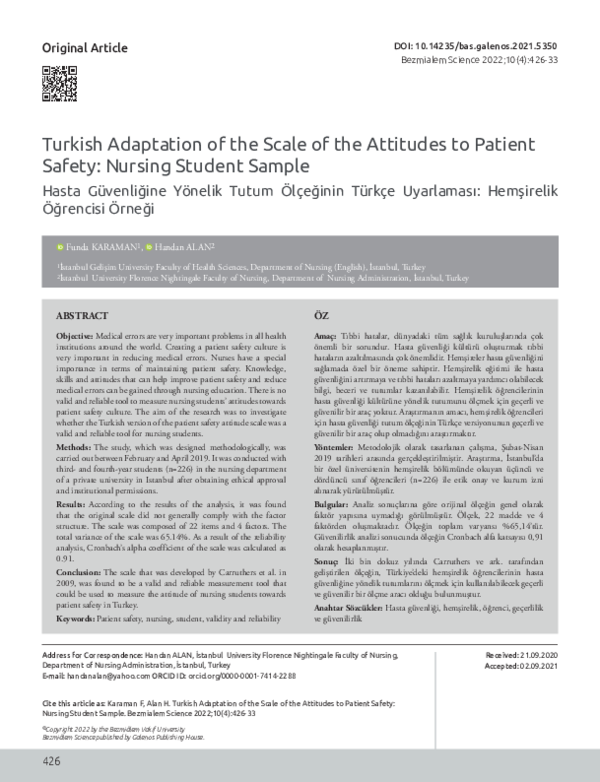 (PDF) Turkish Adaptation of the Scale of the Attitudes to Patient ...