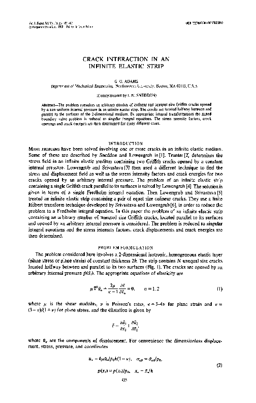 (PDF) Crack interaction in an infinite elastic strip