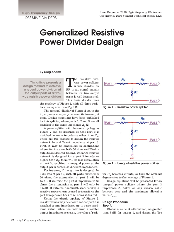 (PDF) Generalized Resistive Power Divider Design