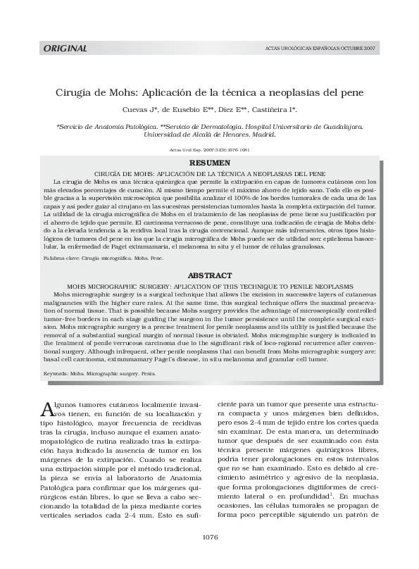 (PDF) Cirugía de Mohs: Aplicación de la técnica a neoplasias del pene