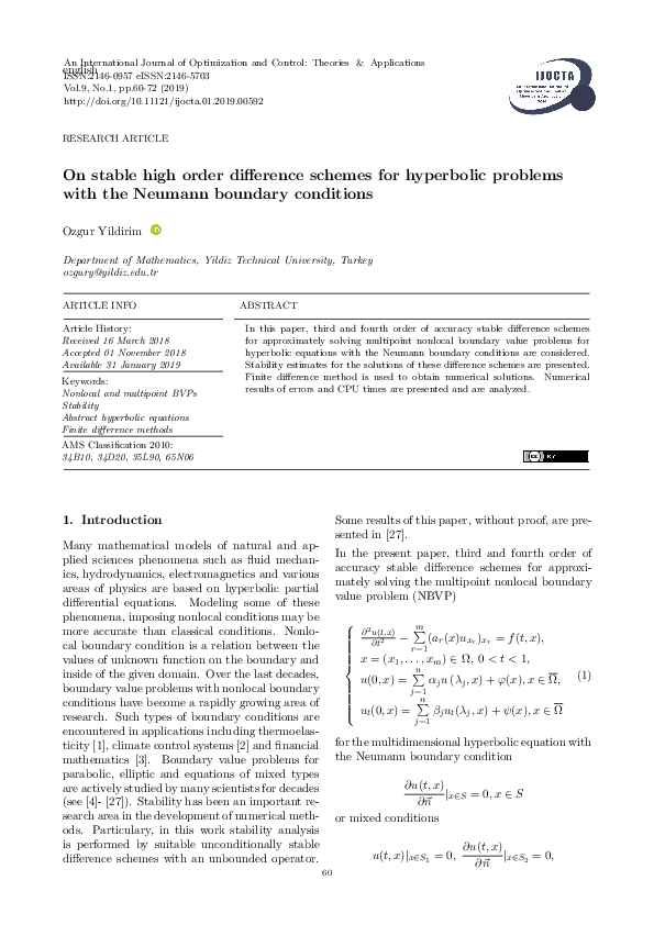 (PDF) On stable high order difference schemes for hyperbolic problems with the Neumann boundary ...