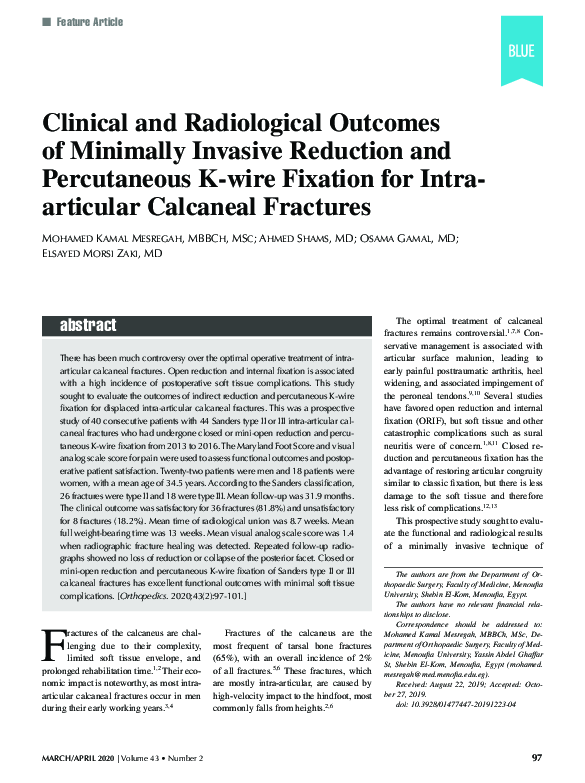 (PDF) Clinical and Radiological Outcomes of Minimally Invasive Reduction and Percutaneous K-wire ...