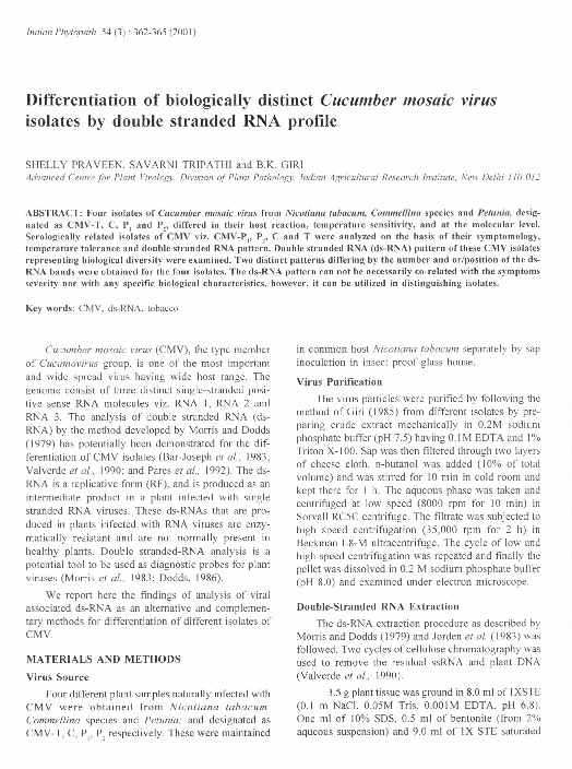(PDF) Differentiation of biologically distinct Cucumber mosaic virus ...