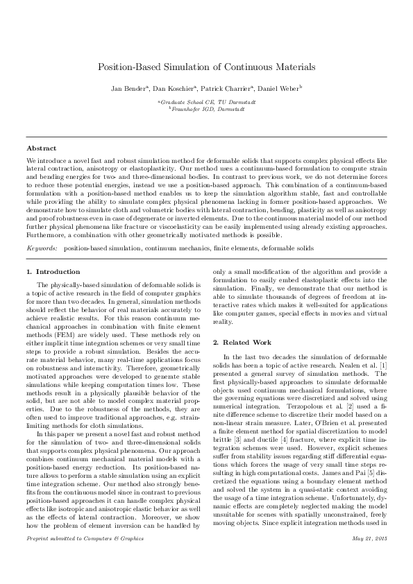 (PDF) Position-based simulation of continuous materials | Patrick Charrier - Academia.edu