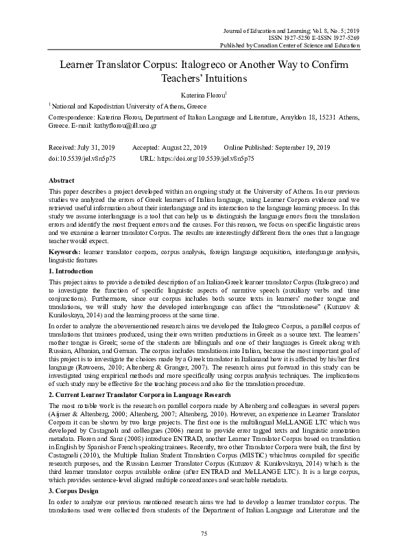 (PDF) Learner Translator Corpus: Italogreco or Another Way to Confirm ...
