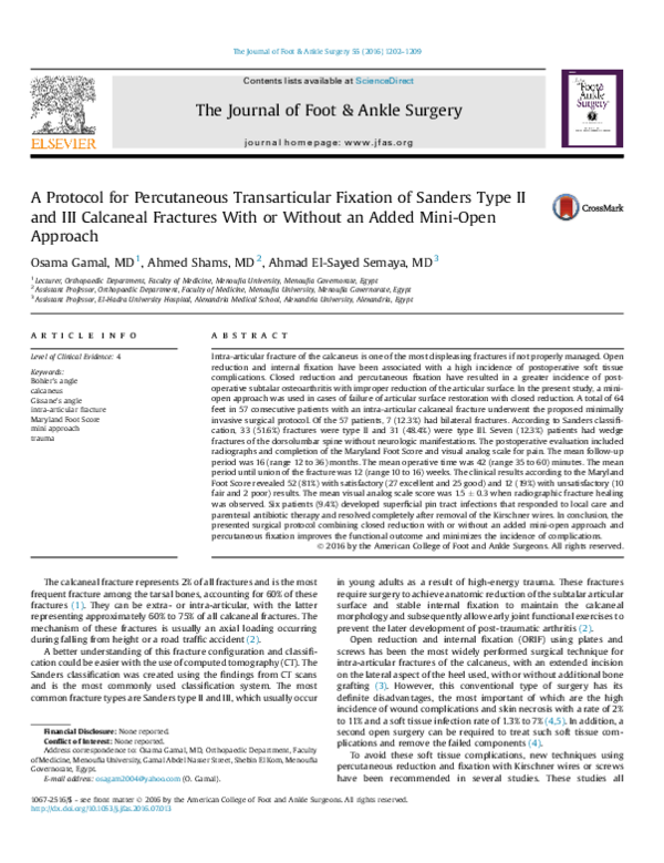 (PDF) A Protocol for Percutaneous Transarticular Fixation of Sanders ...